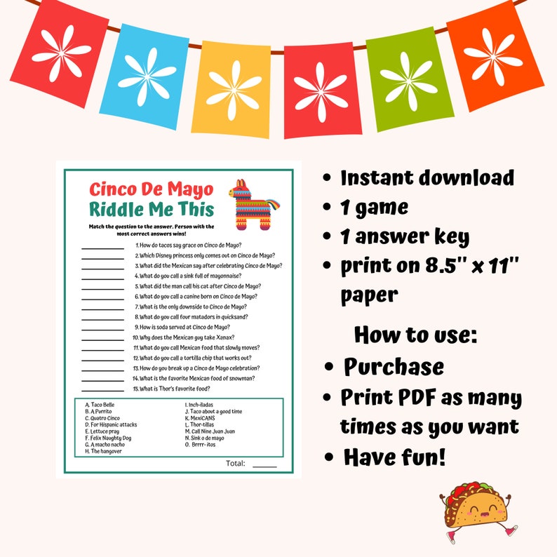 Cinco De Mayo Riddles Party Game | Mexican Party Game | Fiesta Jokes ...