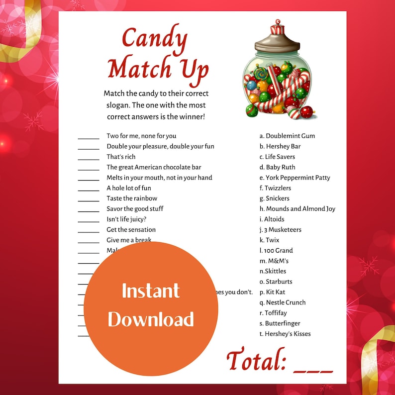 Candy Match up Game Christmas Party Game Candy Quiz Game Office Party ...