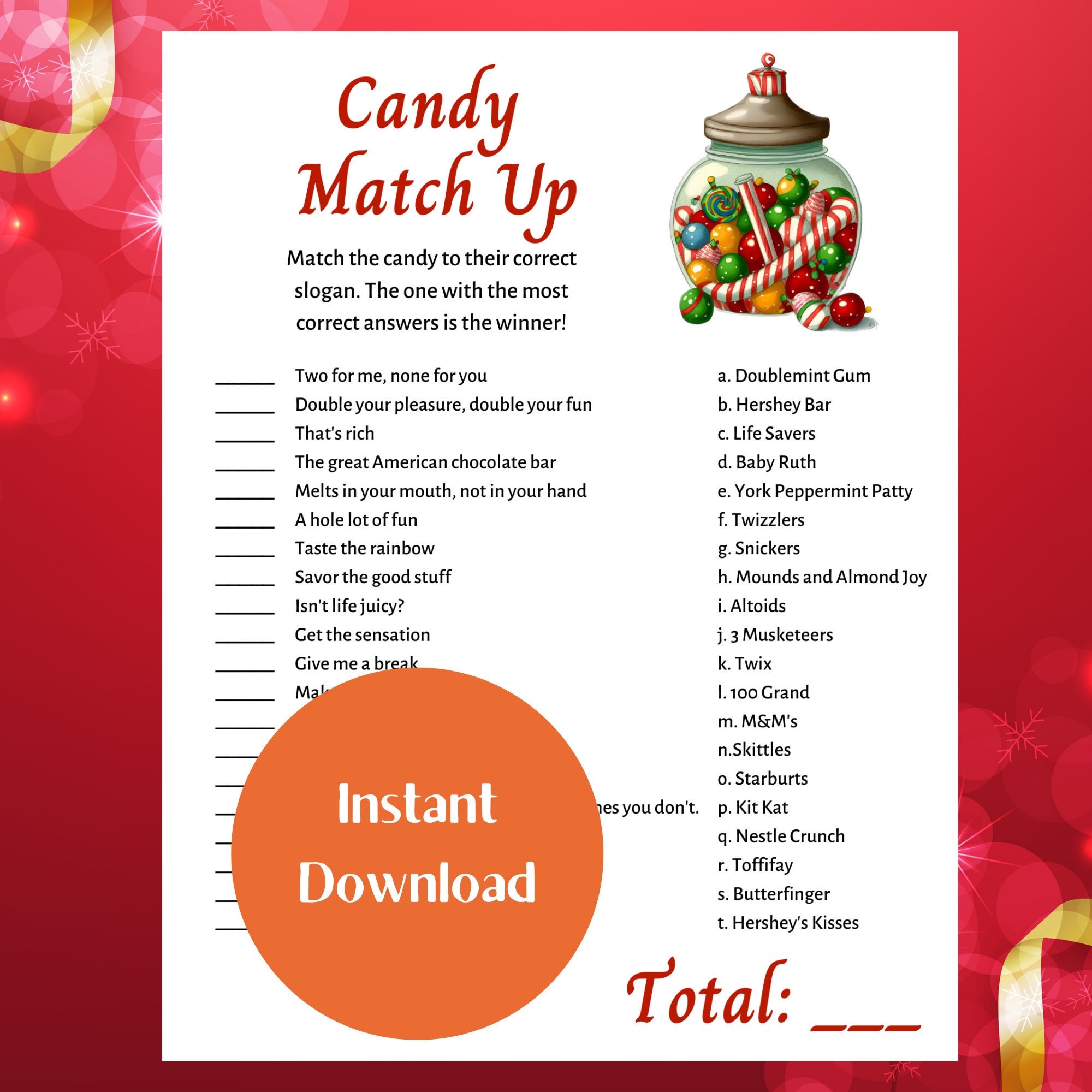 Candy Match up Game Christmas Party Game Candy Quiz Game Office Party ...