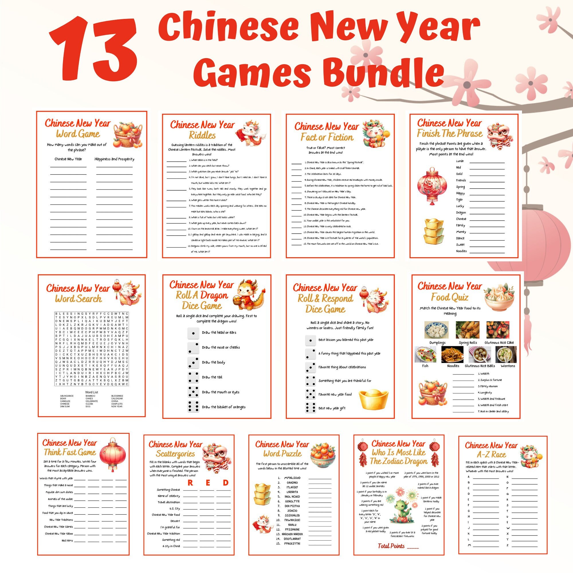 13 Chinese New Year Games Bundle New Year Printable Games CNY Games ...