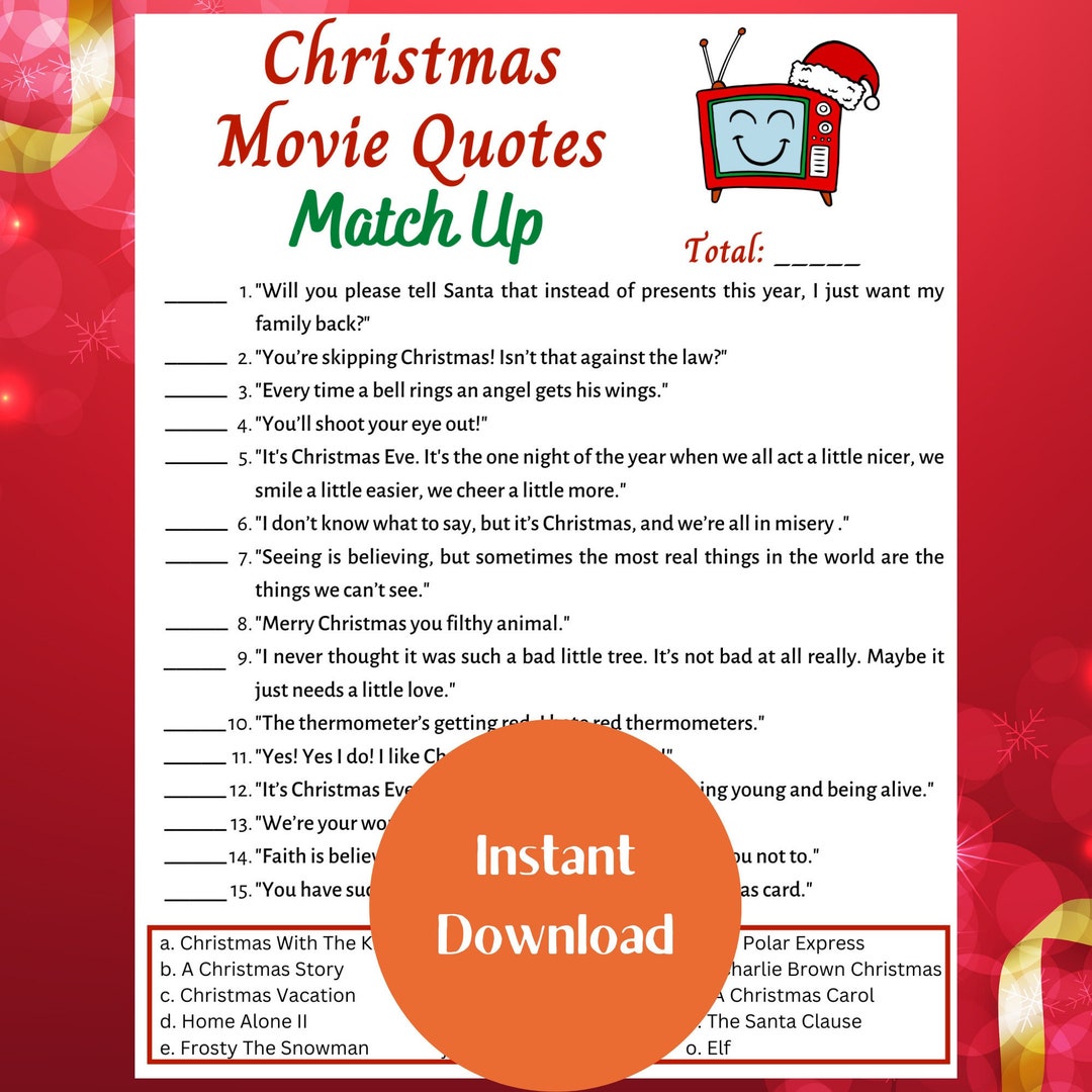 Christmas Movie Quotes Match up | Christmas Movie Trivia Game | Office ...