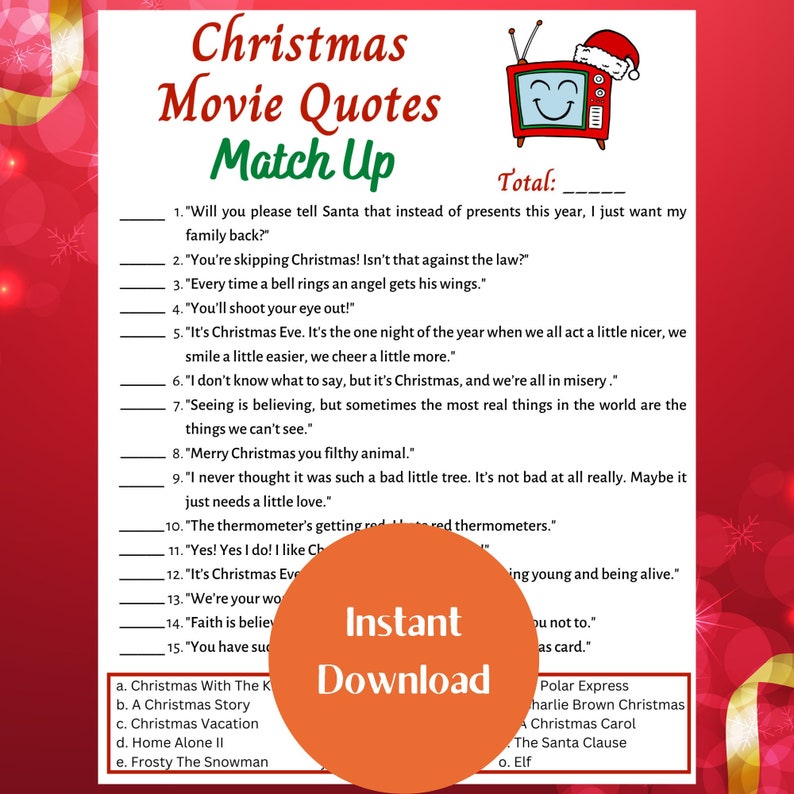 Christmas Movie Quotes Match up | Christmas Movie Trivia Game | Office ...