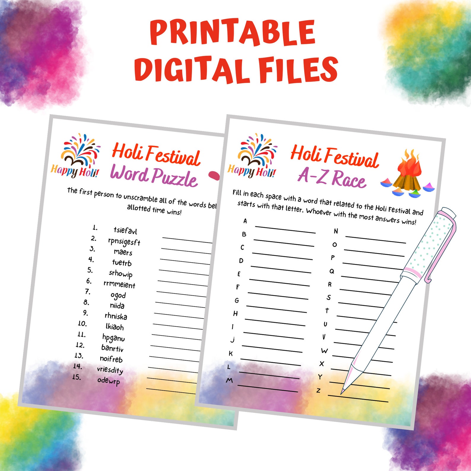 Holi Festival Games Bundle Holi Activities for Kids Holi Activities for ...