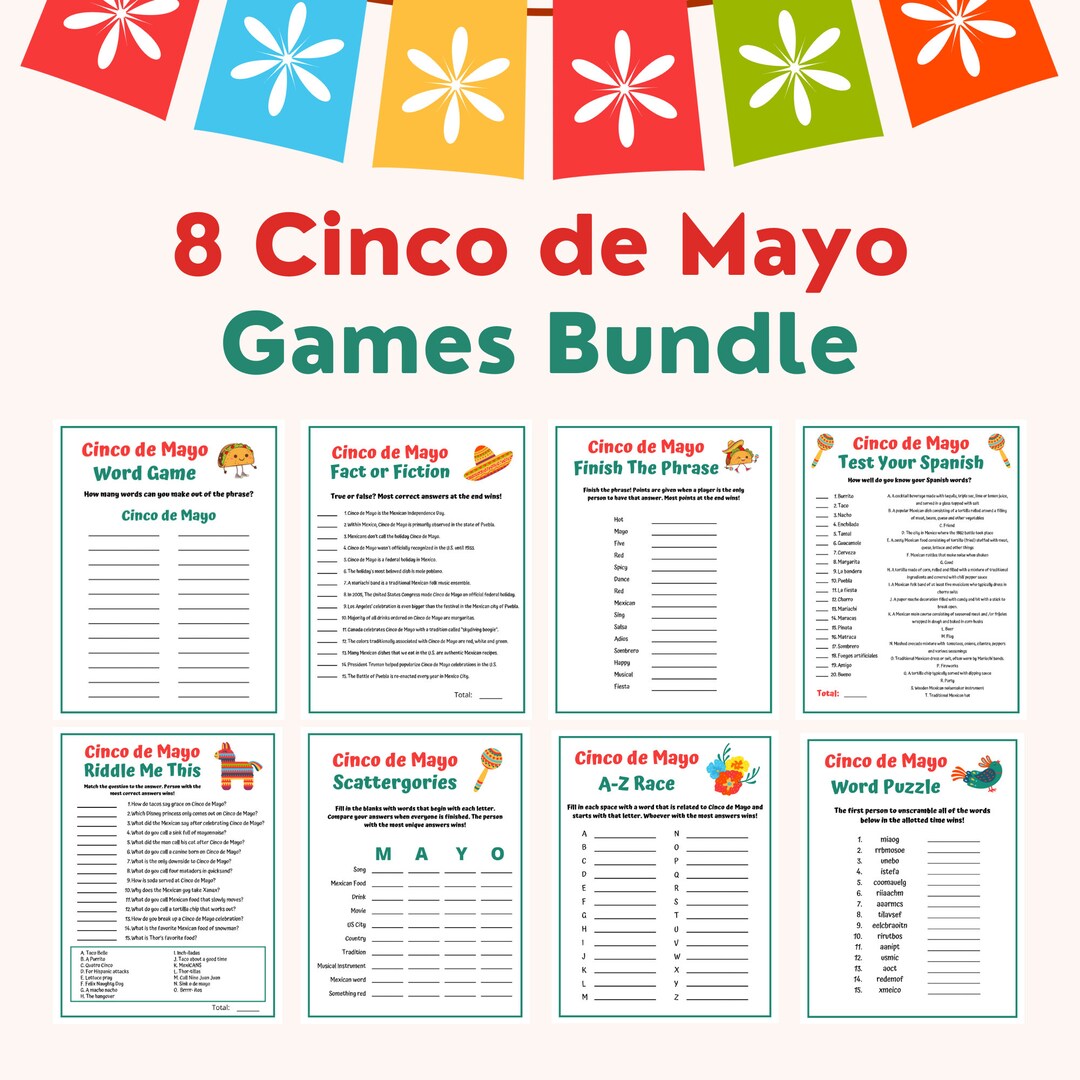 8 Cinco De Mayo Games Bundle | Mexican Party Games | Fiesta Fun ...