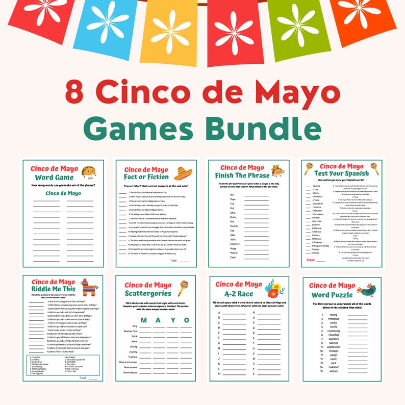 8 Cinco De Mayo Games Bundle Mexican Party Games Fiesta Fun Classroom ...