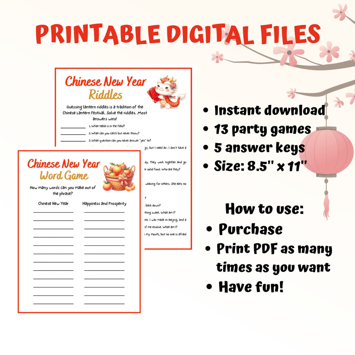 13 Chinese New Year Games Bundle New Year Printable Games CNY Games ...