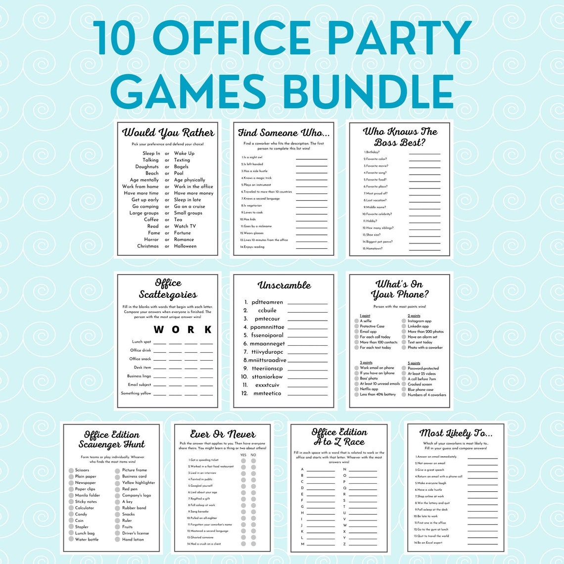 Office Party Games Bundle | Printable Games for Team Building ...
