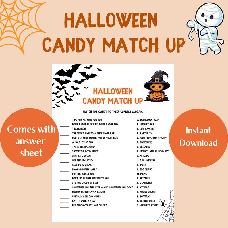 Halloween Candy Match Game, Halloween Trivia, Halloween Party Games ...