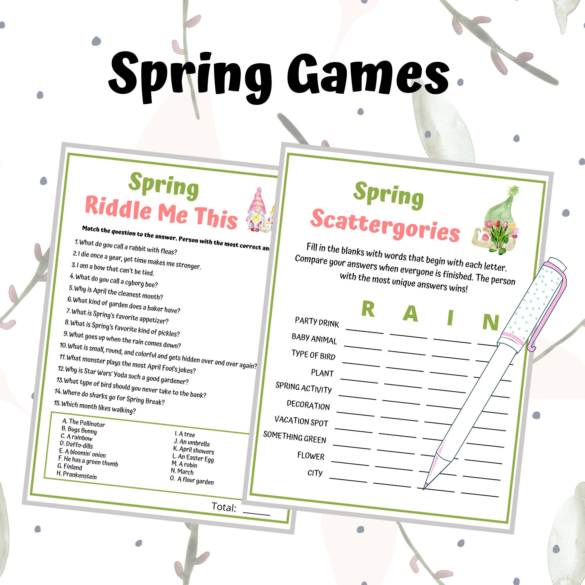 10 Spring Games Bundle Spring Classroom Activity Spring Games for ...