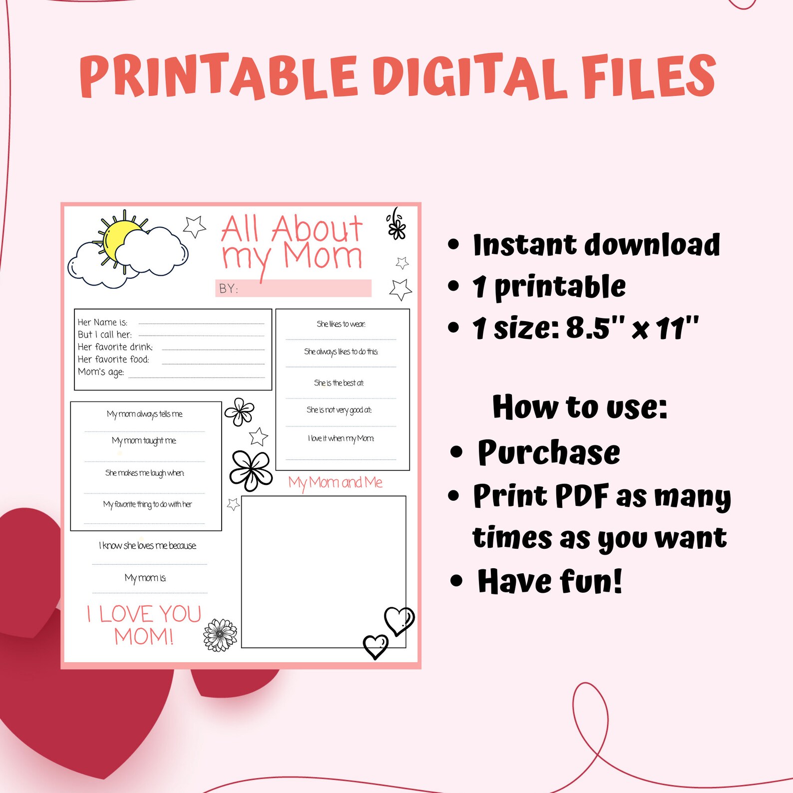 All About Mom Printable | Mother's Day Questionnaire Preschool | Mother ...