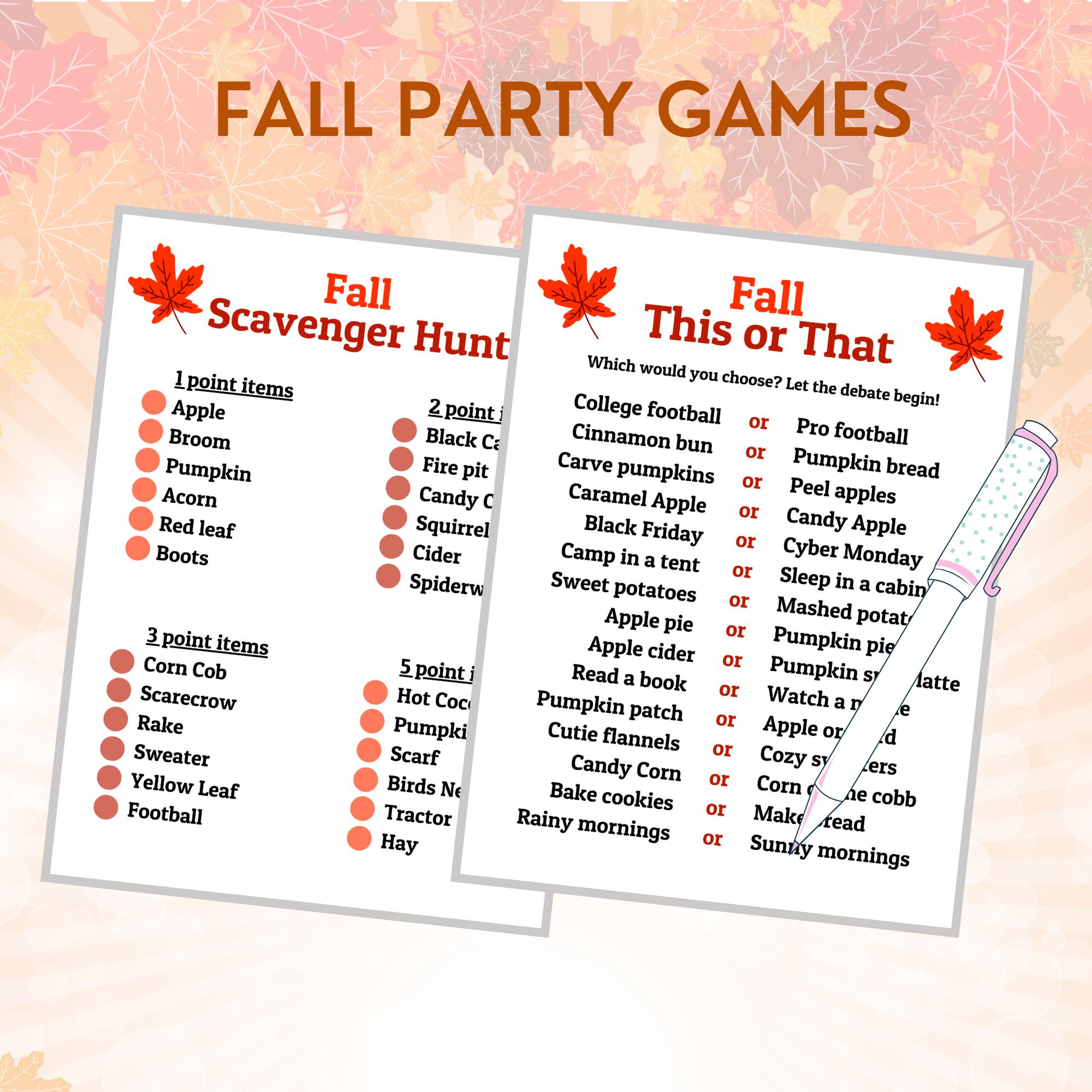20 Fall Party Games Bundle, Printable Autumn Games, Fun Fall Activities ...