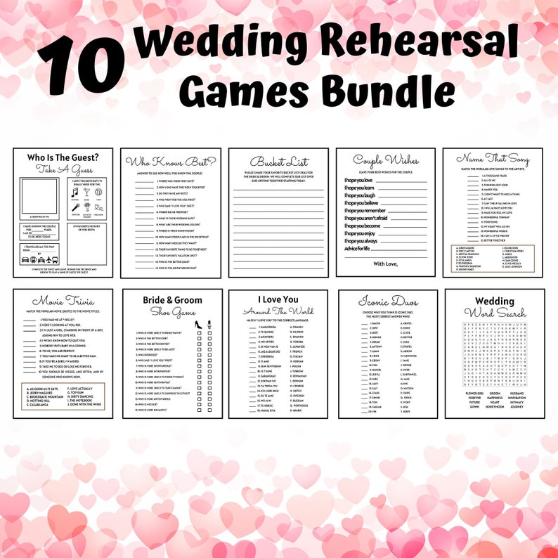 Wedding Rehearsal Games | Wedding Games Bundle | Wedding Table Games ...