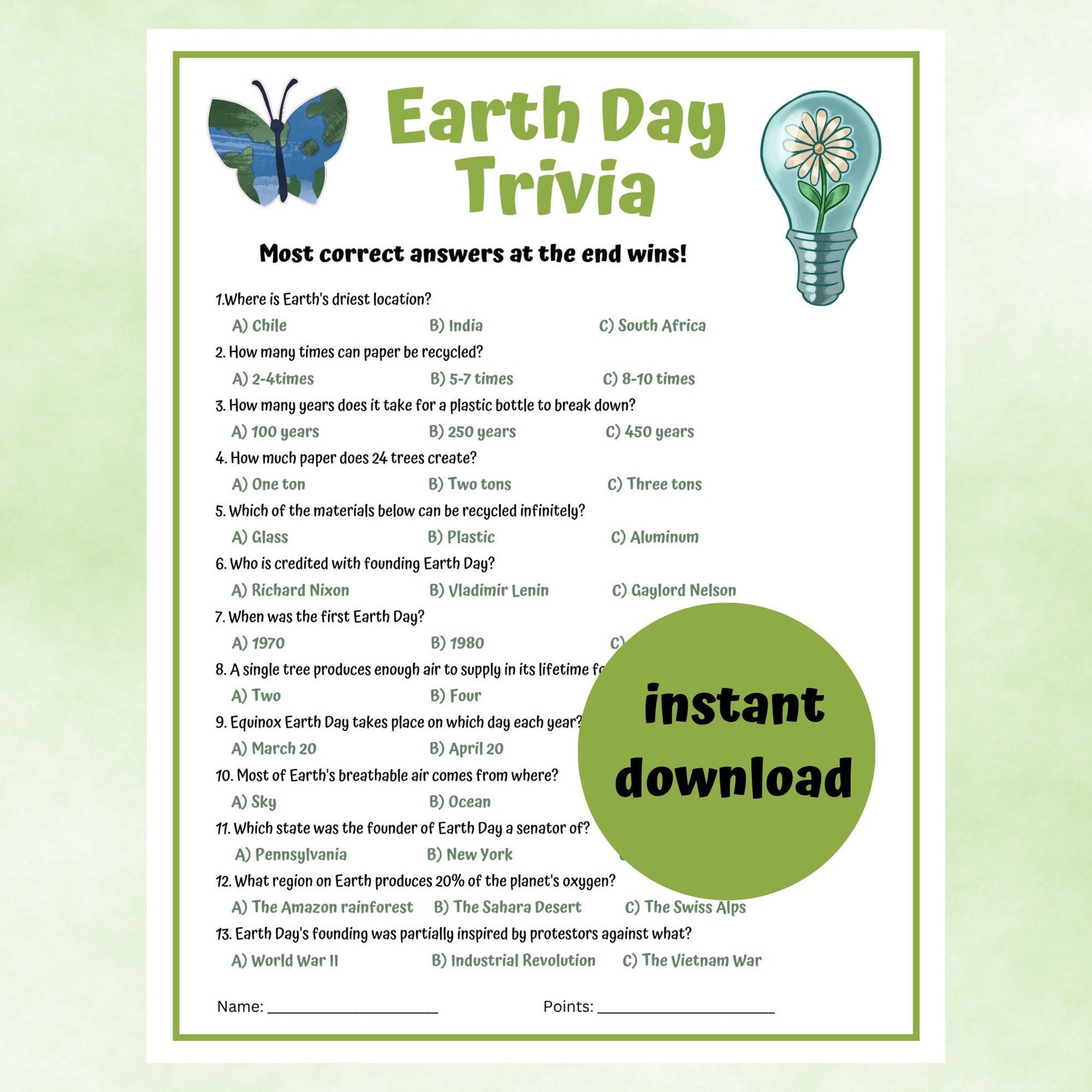 Earth Day Trivia | Earth Day Party Game | Environmental Activity for ...