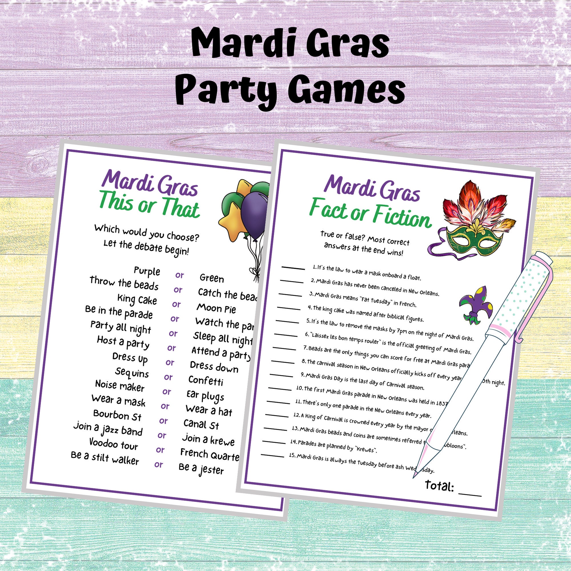 Mardi Gras Games Bundle | Printable Mardi Gras Party Game | Mardi Gras ...
