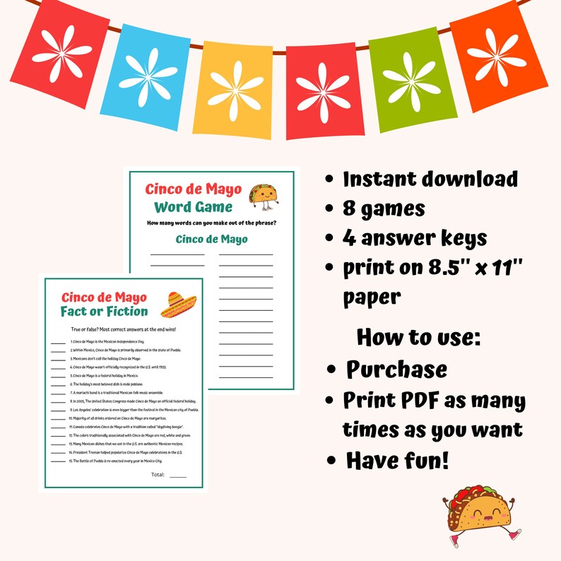 8 Cinco De Mayo Games Bundle Mexican Party Games Fiesta Fun Classroom ...