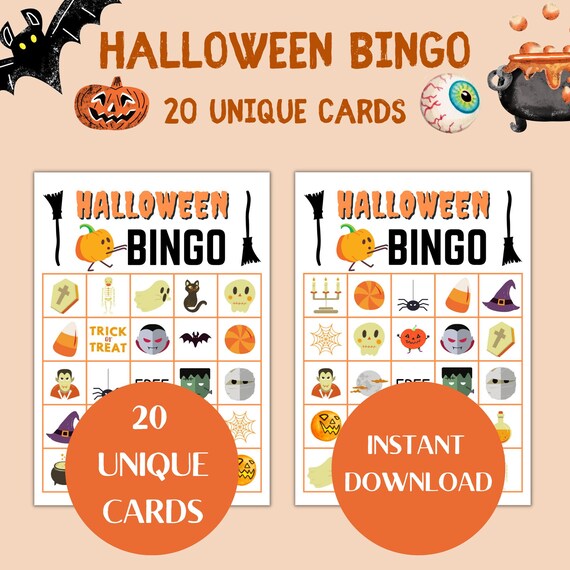 Printable 20 Halloween BINGO Cards Halloween BINGO Game for - Etsy