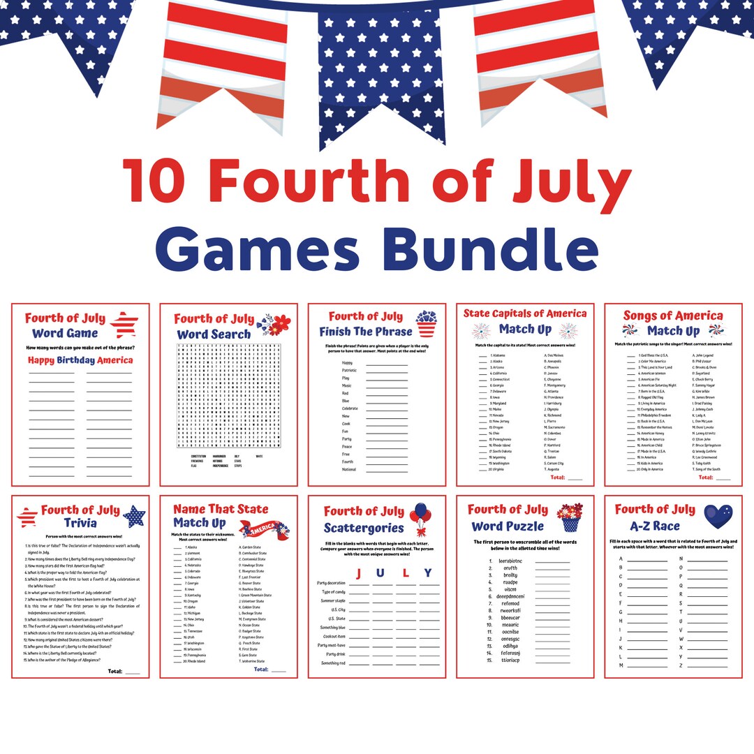 10 Fourth of July Games Bundle | Independence Day | Patriotic Games ...