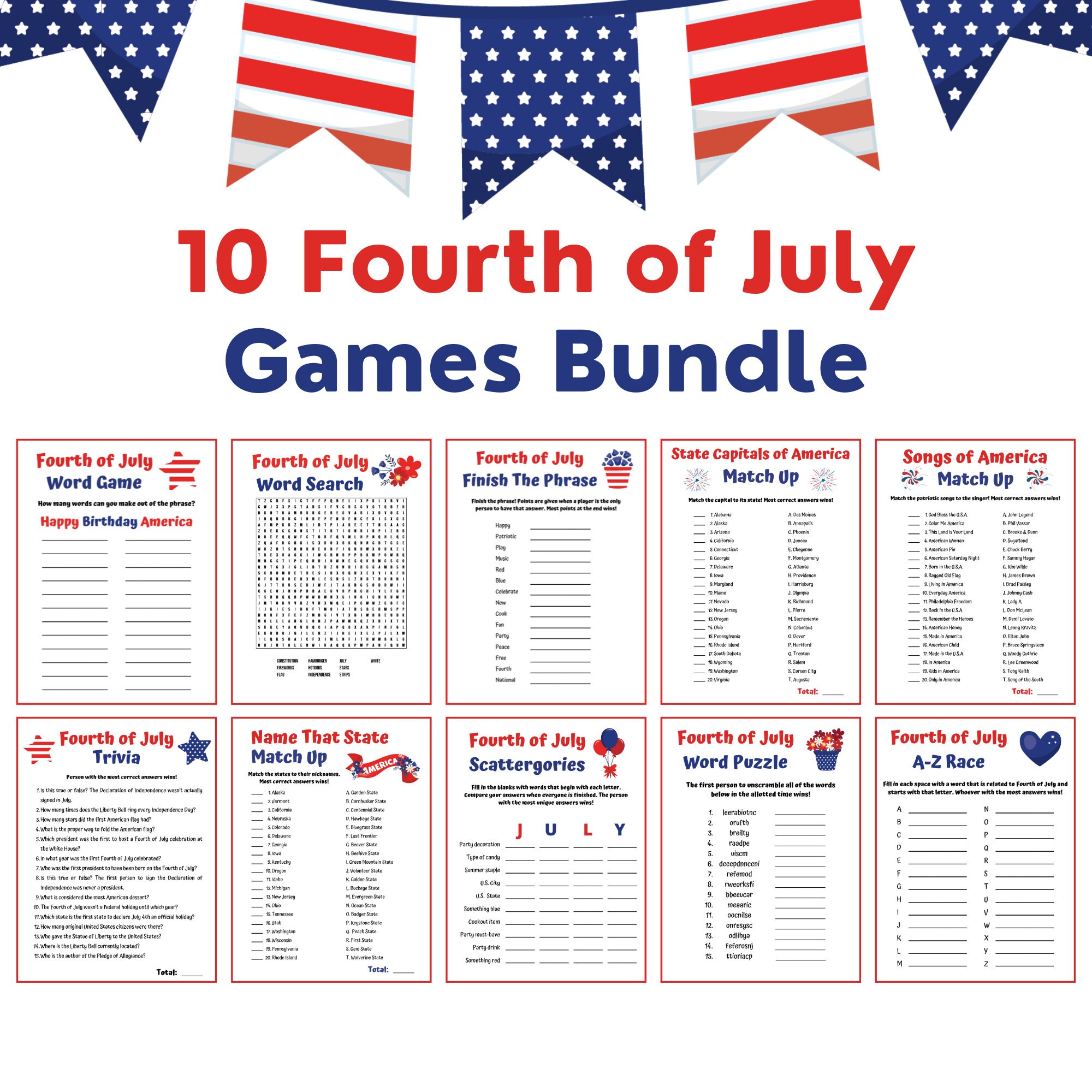 10 Fourth of July Games Bundle | Independence Day | Patriotic Games ...