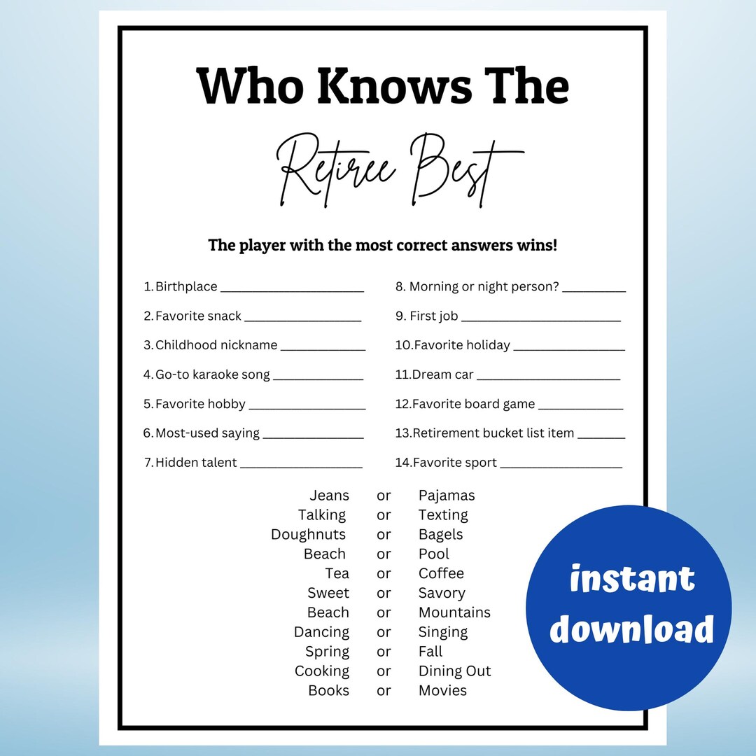 Who Knows the Retiree Best Game | Fun Coworker Send off | Printable ...