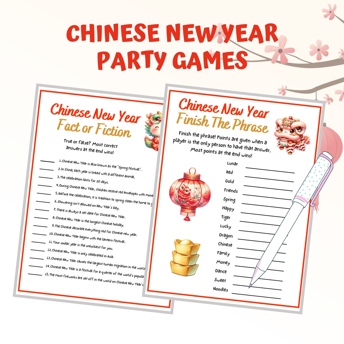 13 Chinese New Year Games Bundle New Year Printable Games CNY Games ...