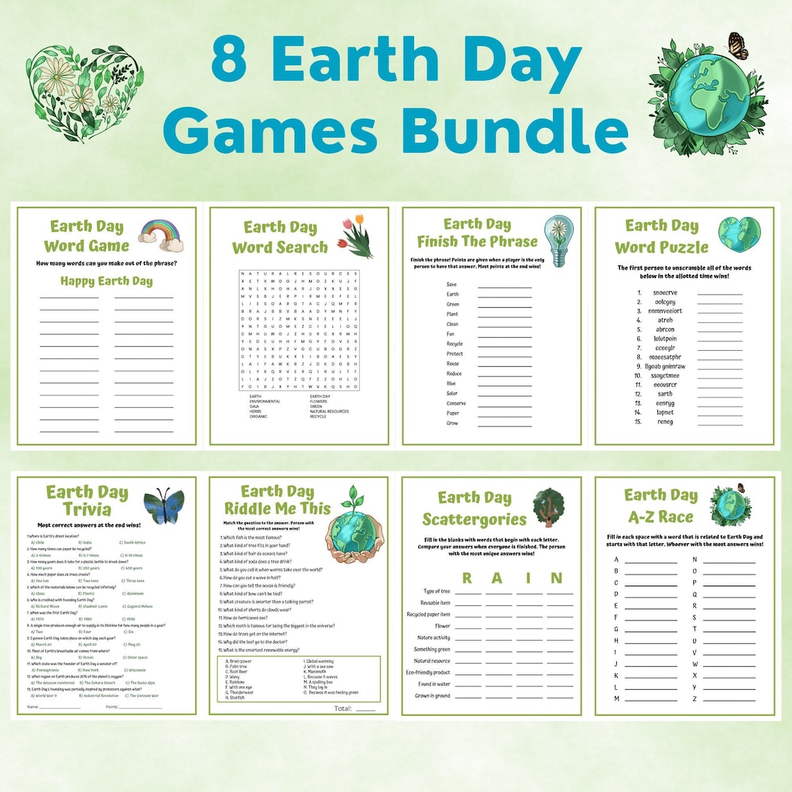 8 Earth Day Games Bundle | Earth Day Party Games for Adults & Kids ...
