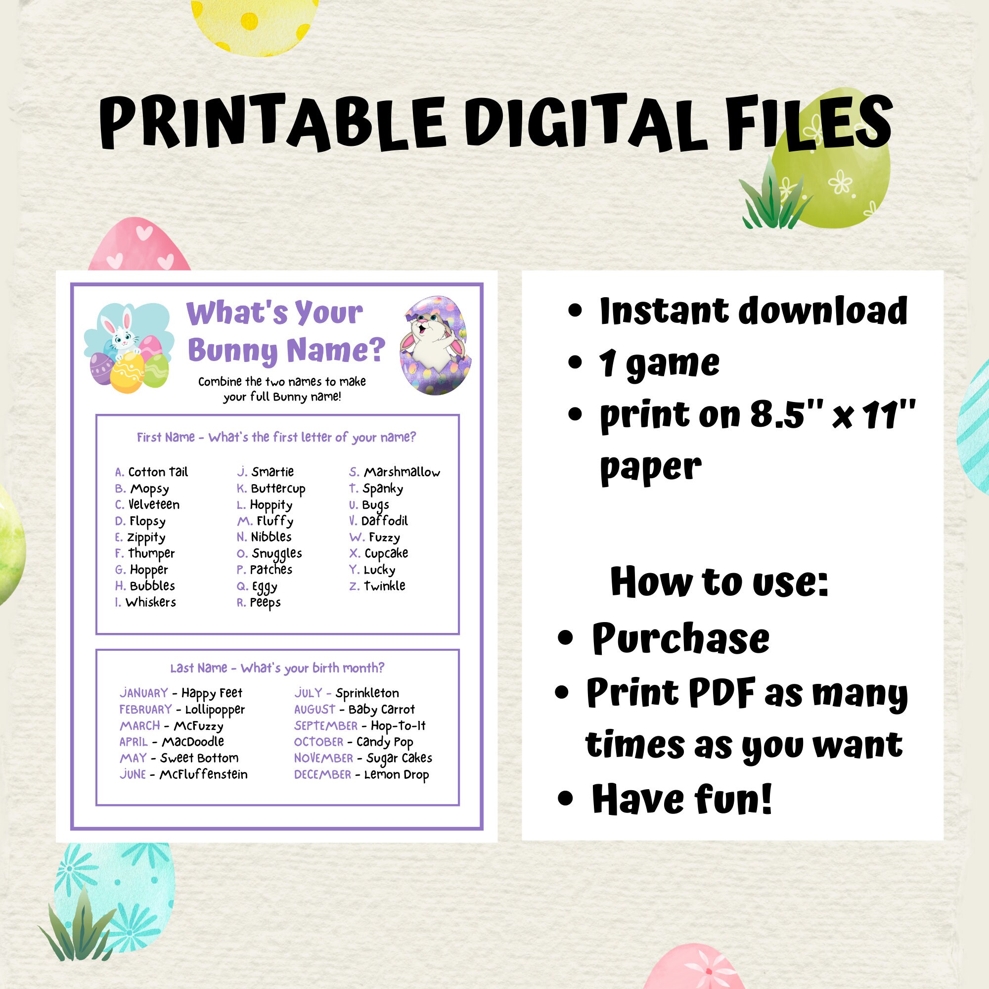 What's Your Bunny Name Easter Bunny Name Game Easter Printable for ...