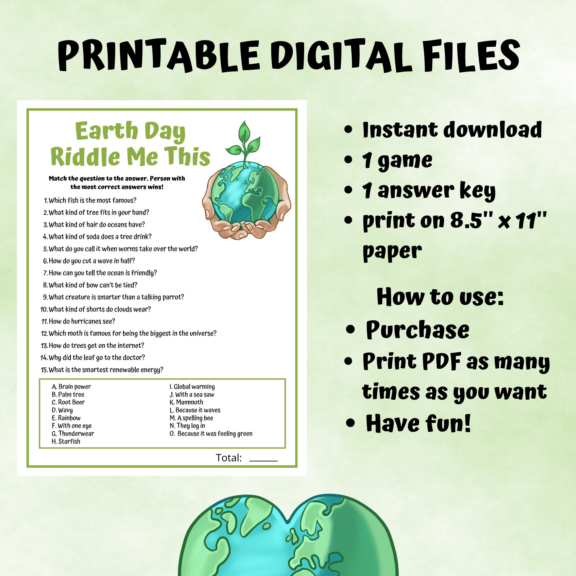 Earth Day Riddle Me This | Earth Day Jokes | Environmental Activity for ...