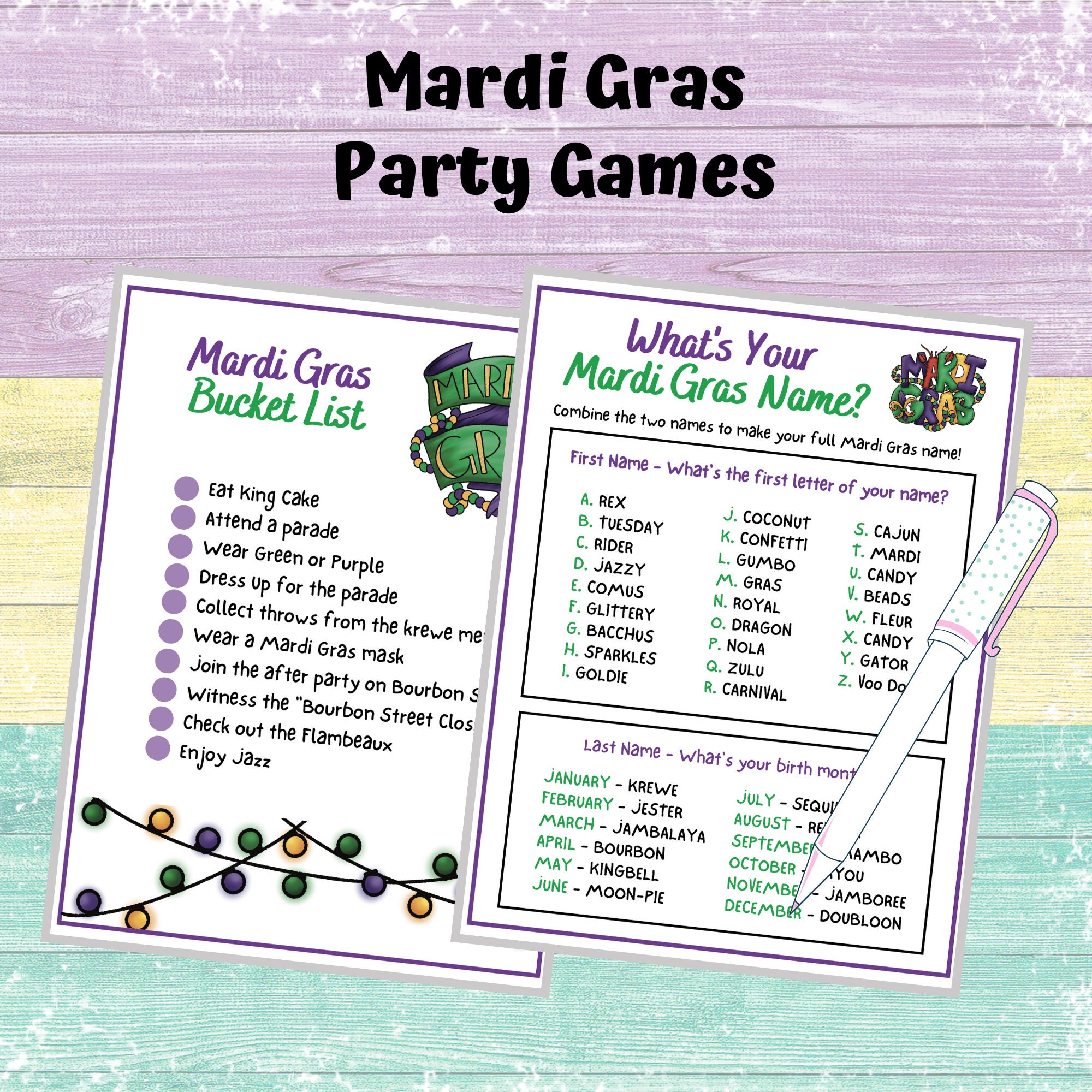 Mardi Gras Games Bundle | Printable Mardi Gras Party Game | Mardi Gras ...