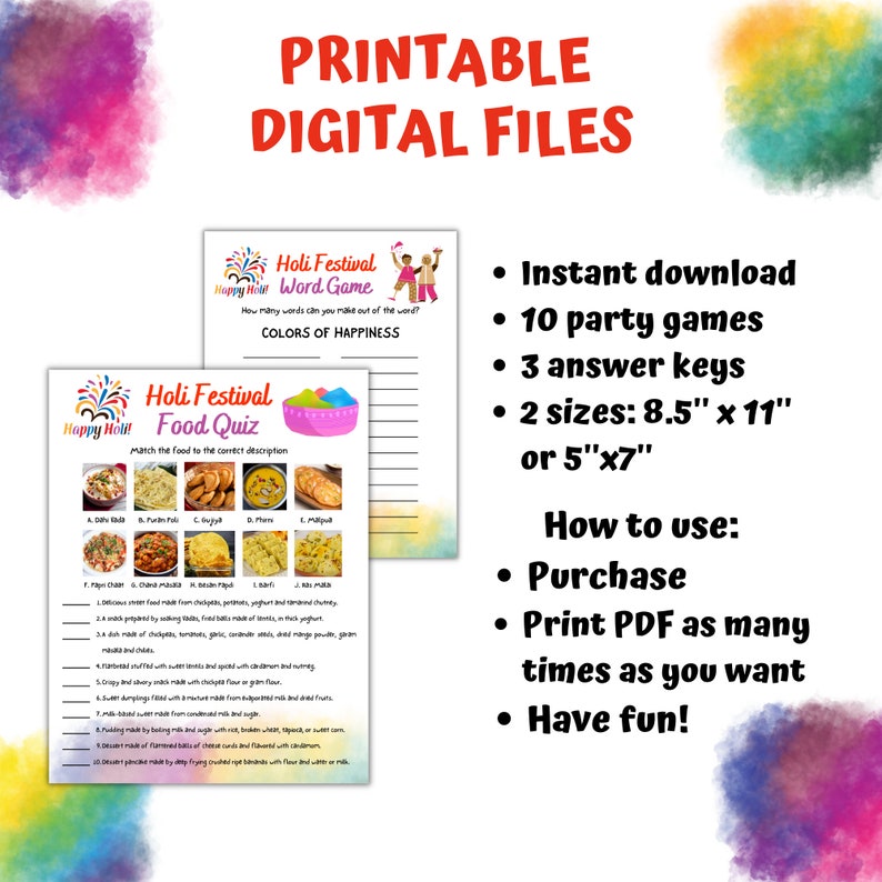 Holi Festival Games Bundle | Holi Activities for Kids | Holi Activities ...