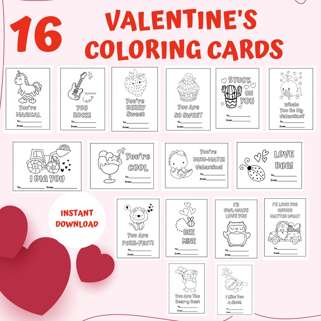 Valentine’s Coloring Cards | Kids Valentines | Printable Valentine’s ...