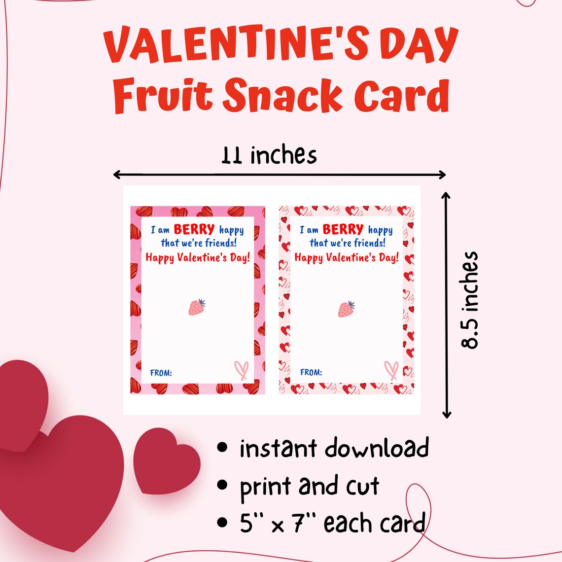 Valentines Day Fruit Snack Card Kids Valentines Printable Valentines ...