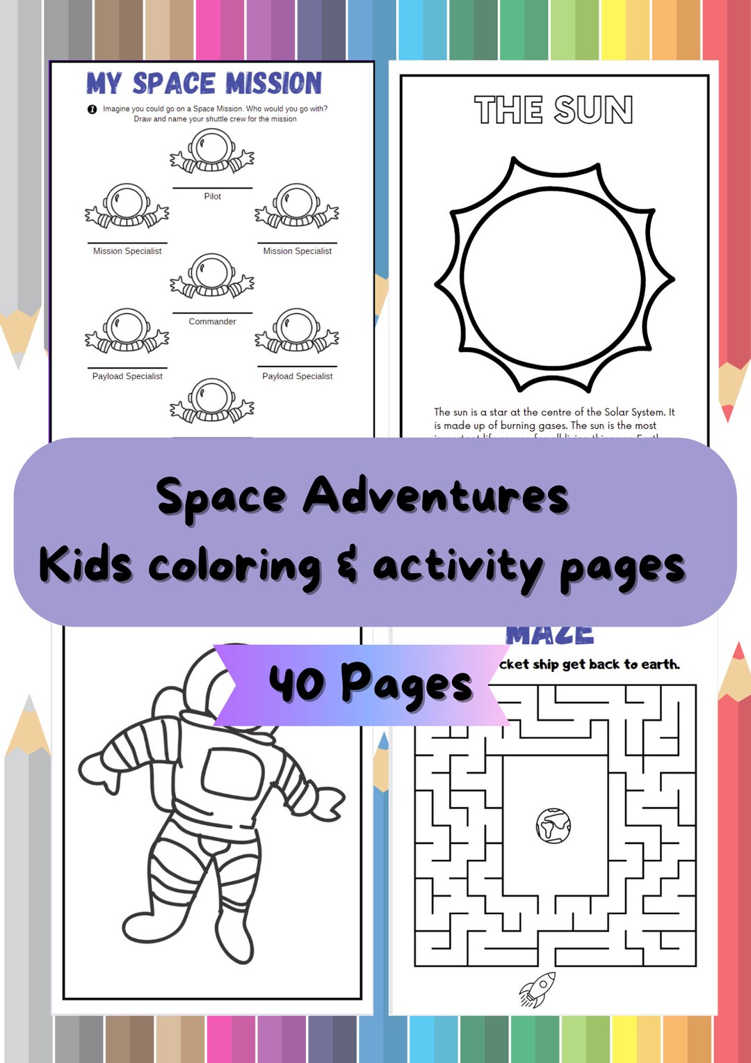40 Kids Space Adventure Coloring and Activity Pages for Ages 4 - Etsy