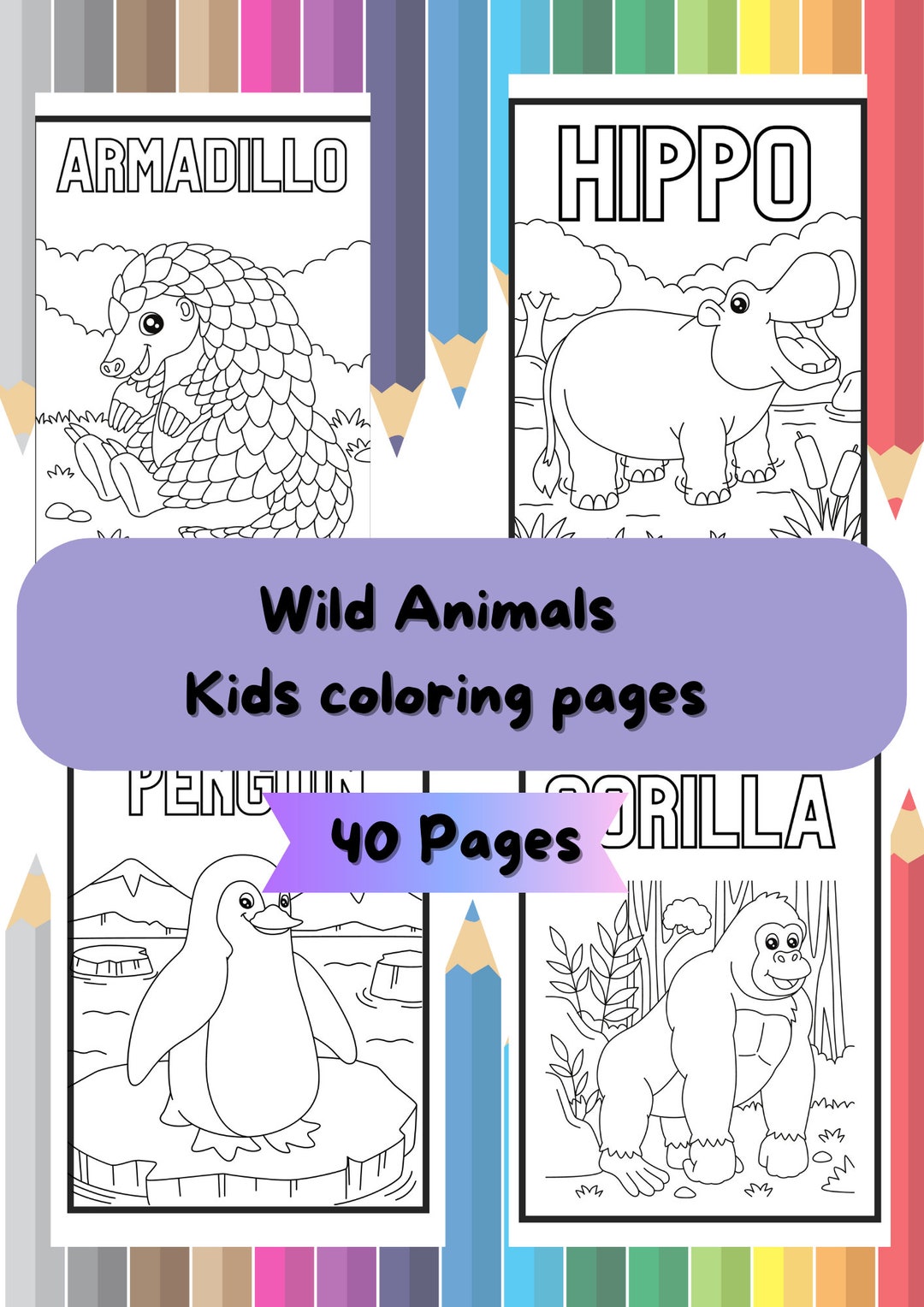 40 Kids Wild Animals Digital Download Coloring Pages | Ages 4+ - Etsy