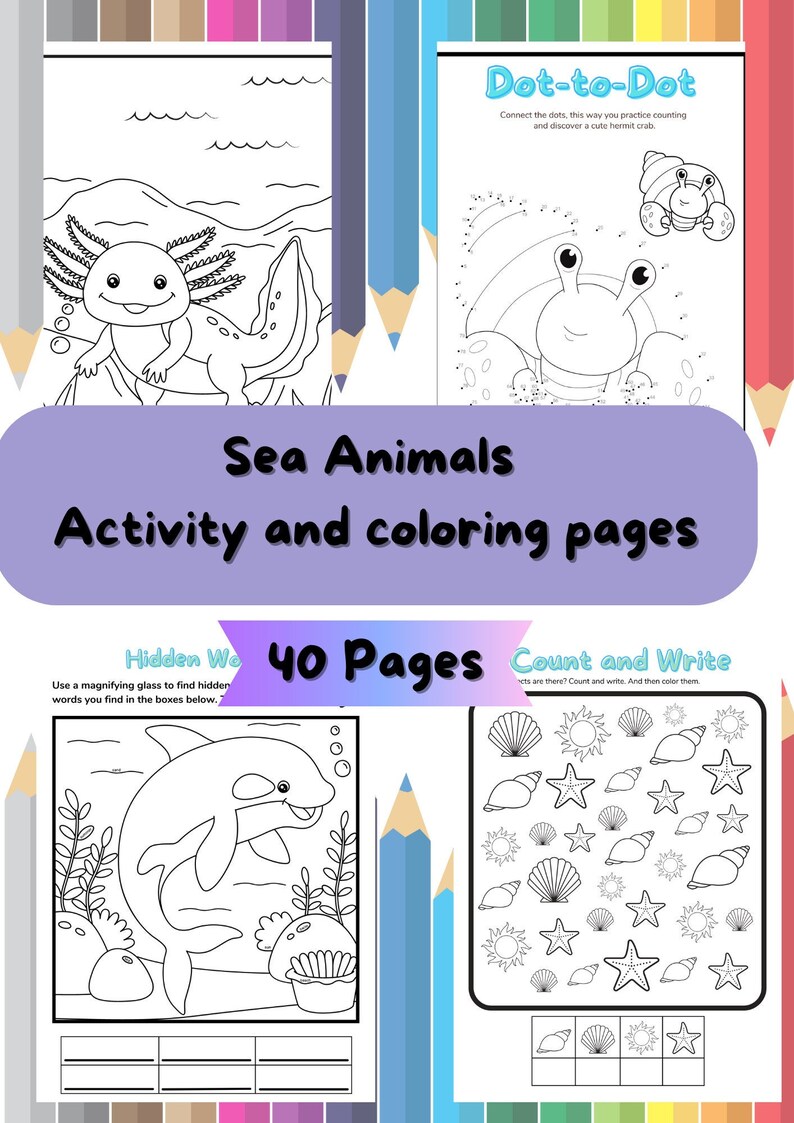 40 Printable Sea Animals Kids Coloring and Activity Pages - Etsy