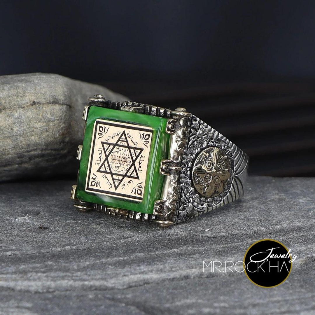Seal Suleiman,seal of Solomon,star of David,green Amber Stone,handmade ...