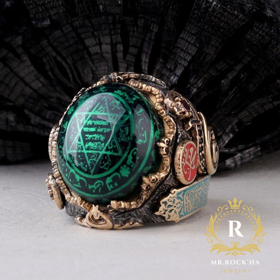Seal of King Solomon,star of David,green Amber Stone,gold Plated ...
