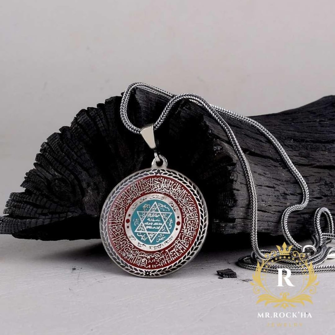 925 Sterling Silver Solomon Seal Mens Necklace Medallion Foxtail Chain ...
