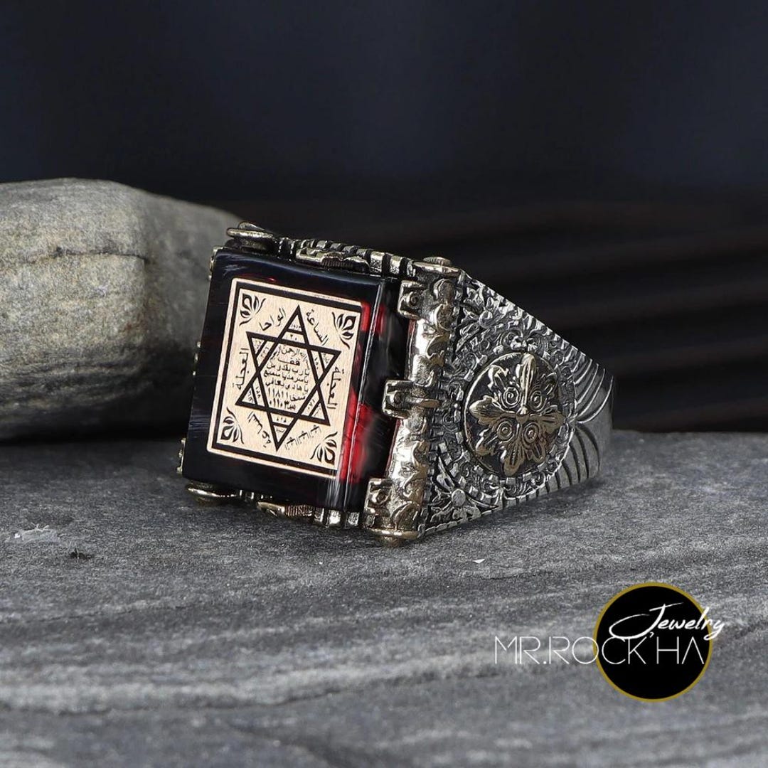 Seal Suleiman,seal of Solomon,star of David,red Amber Stone,handmade ...