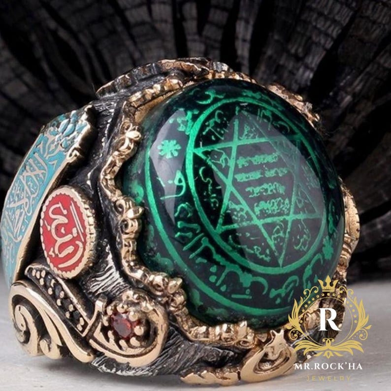 Seal of King Solomon,star of David,green Amber Stone,gold Plated ...