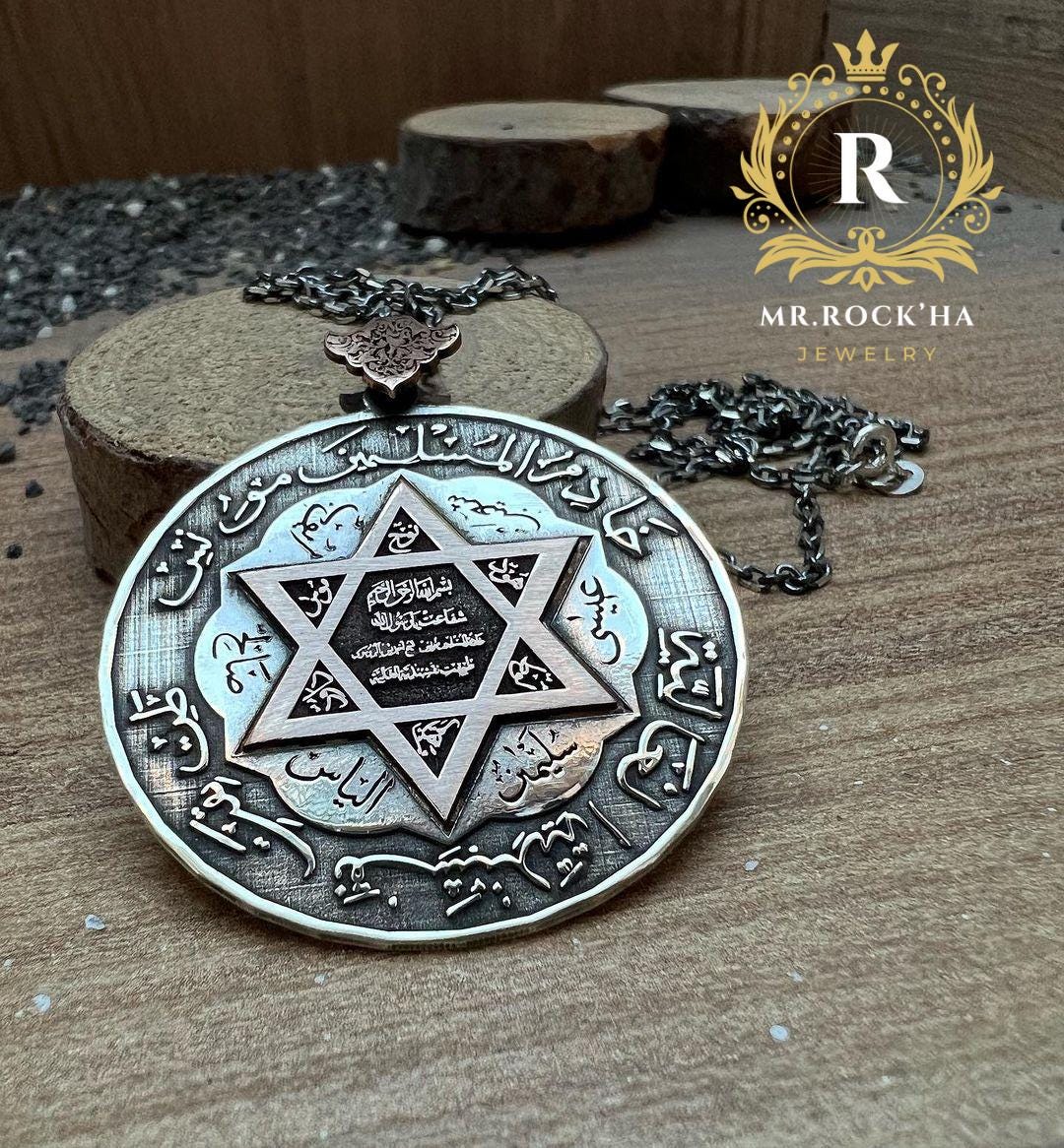 Handcarved 925 Sterling Silver Seal of Solomon Star of David Pendant ...