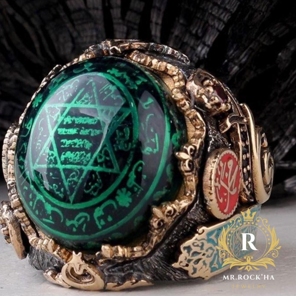 Seal of King Solomon,star of David,green Amber Stone,gold Plated ...
