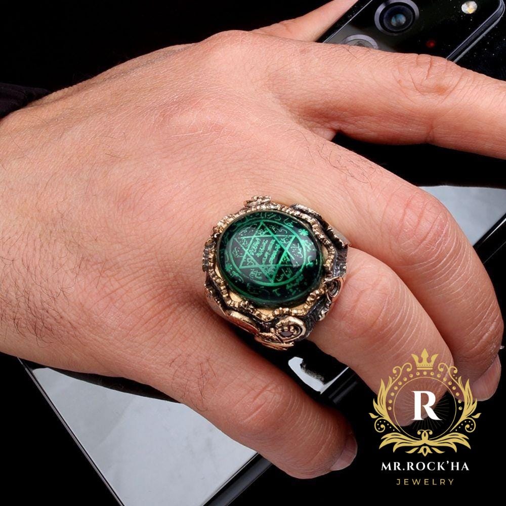 Seal of King Solomon,star of David,green Amber Stone,gold Plated ...