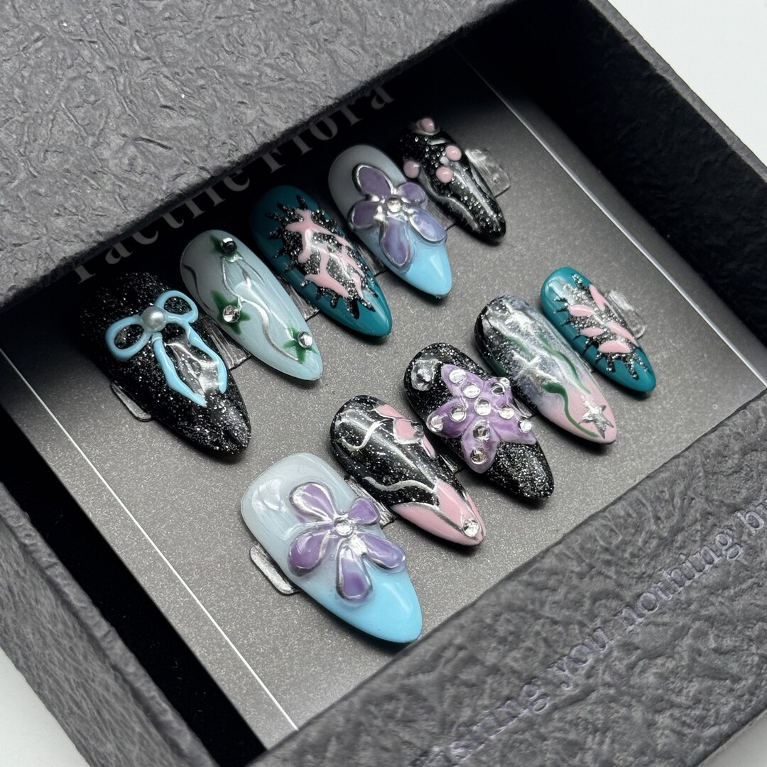 Handmade 3D Floral Armor Nails: Colorful Wearable Art for Cosplay - Etsy