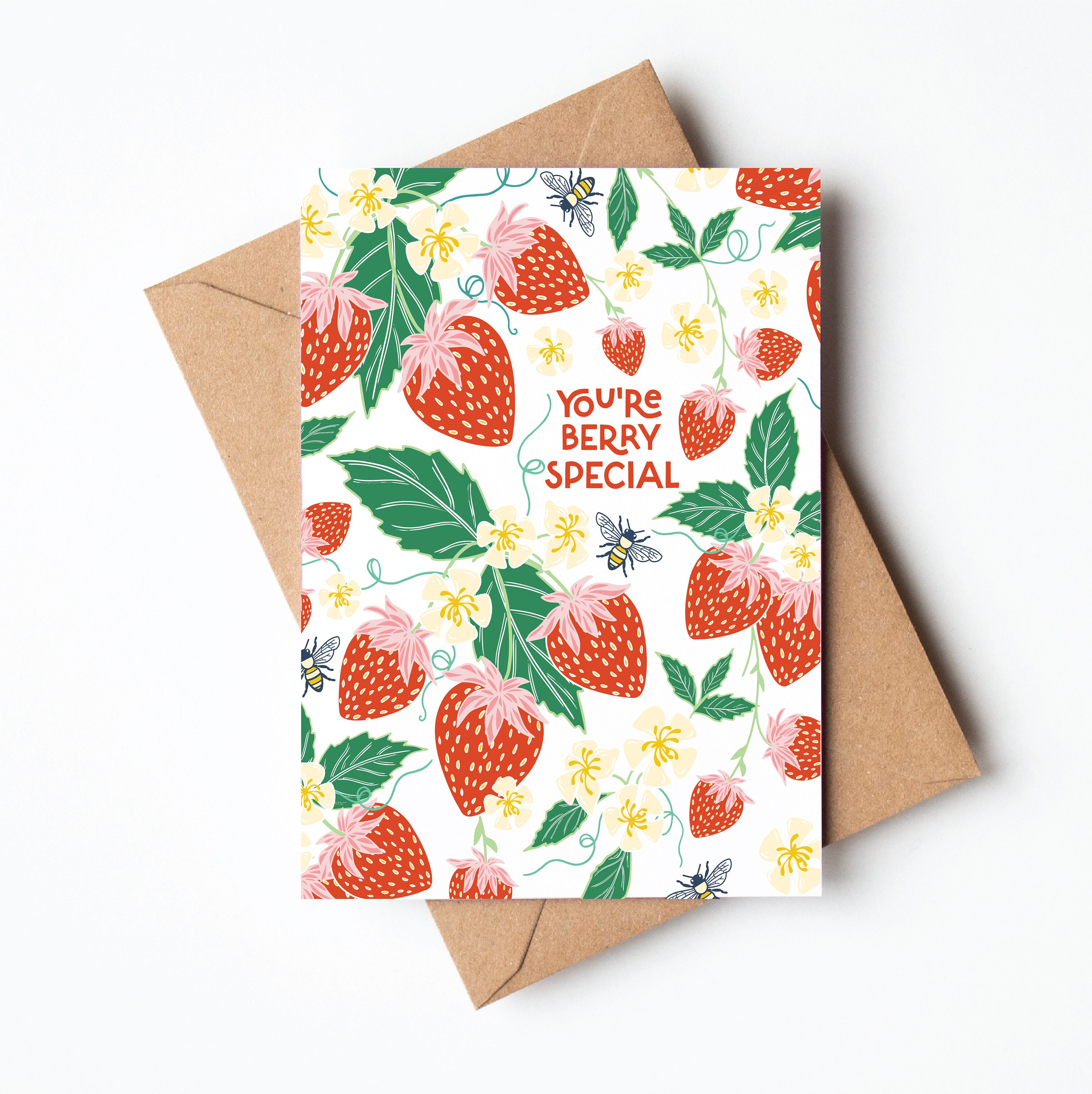 You're Berry Special Card Punny Greeting Card Strawberry Pattern ...