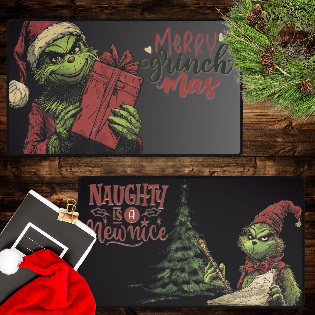 Grinch Desk Mat, Merry Grinchmas Funny Office Decor Holiday Coworker ...
