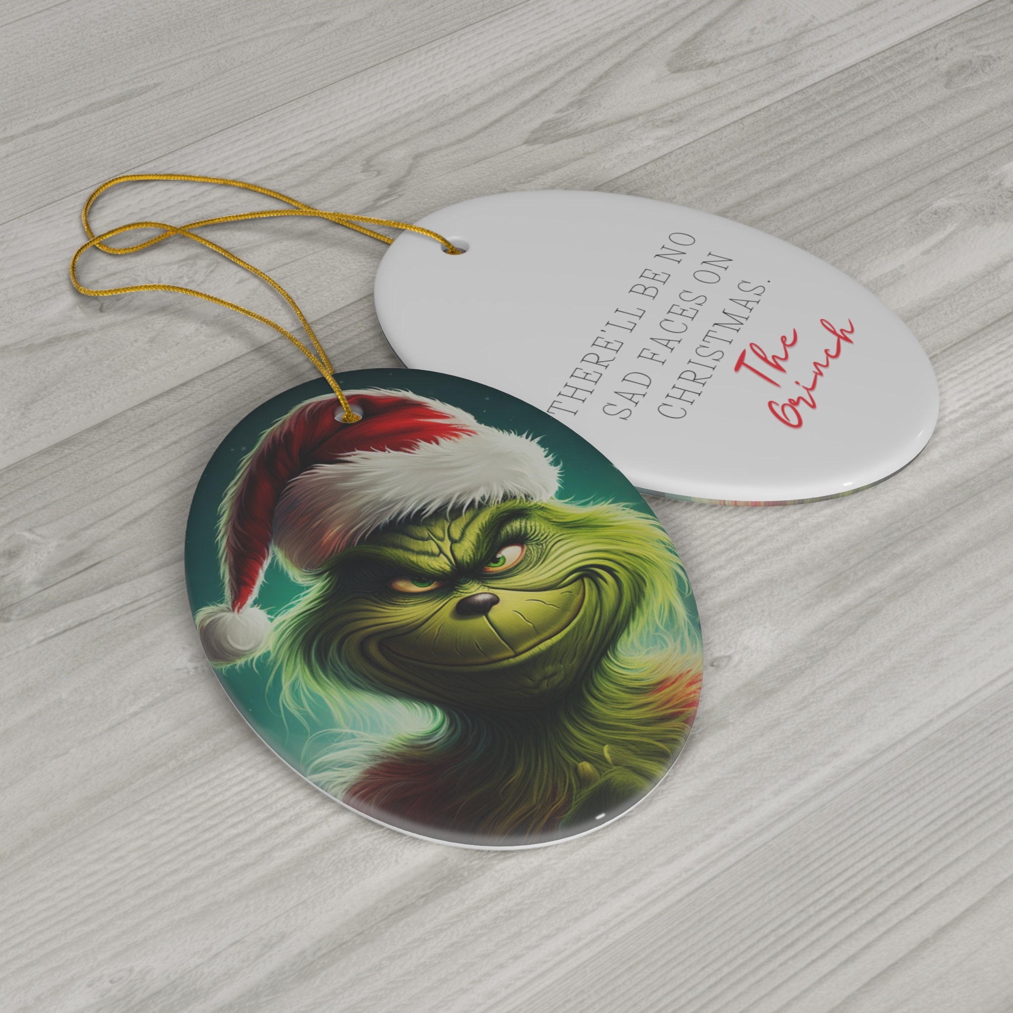 Grinch Ornament there'll Be No Sad Faces on Christmas Ceramic Christmas ...