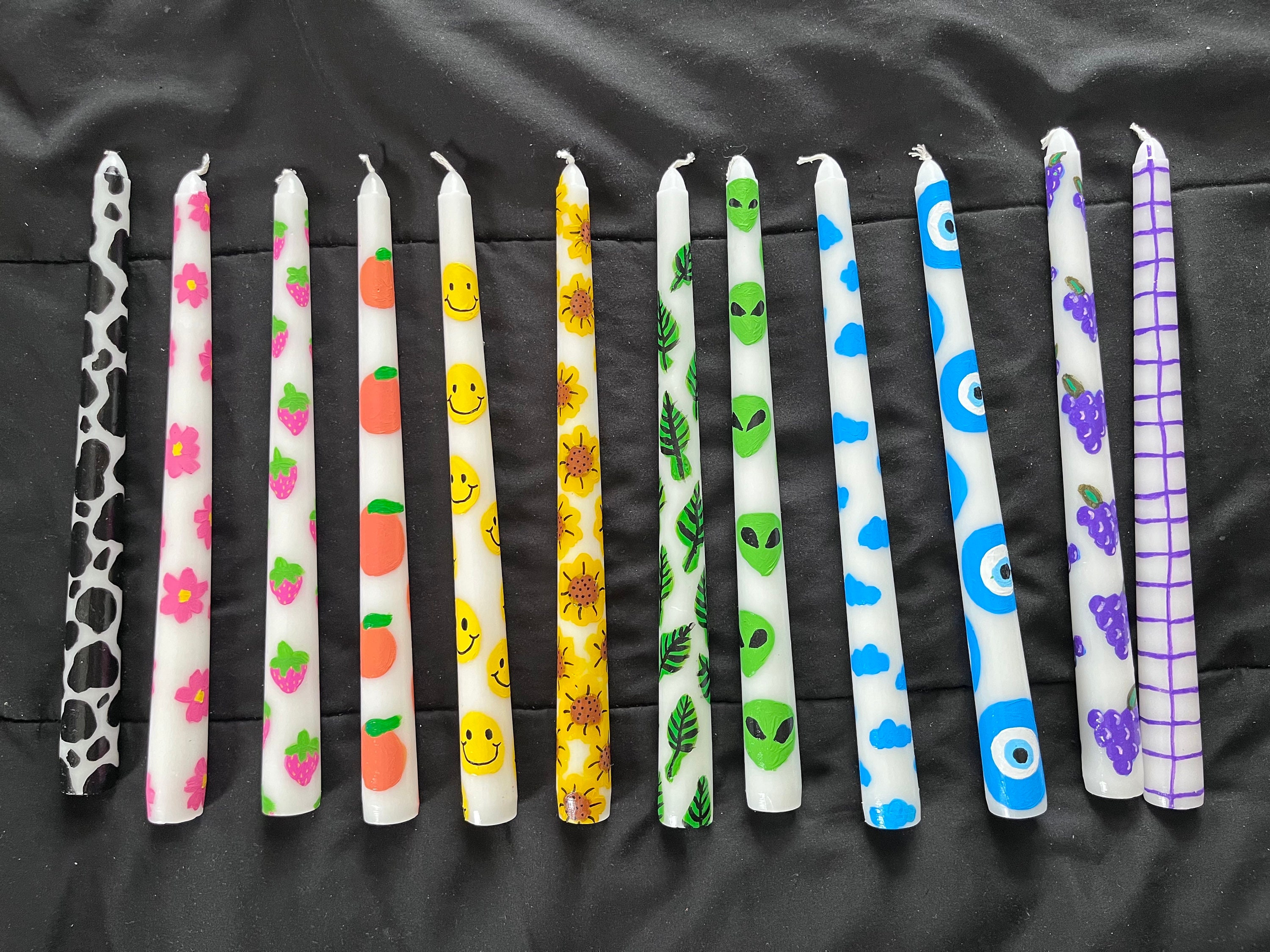 Hand Painted Taper Candles, Aesthetic Painted Candles, Cool Painted ...