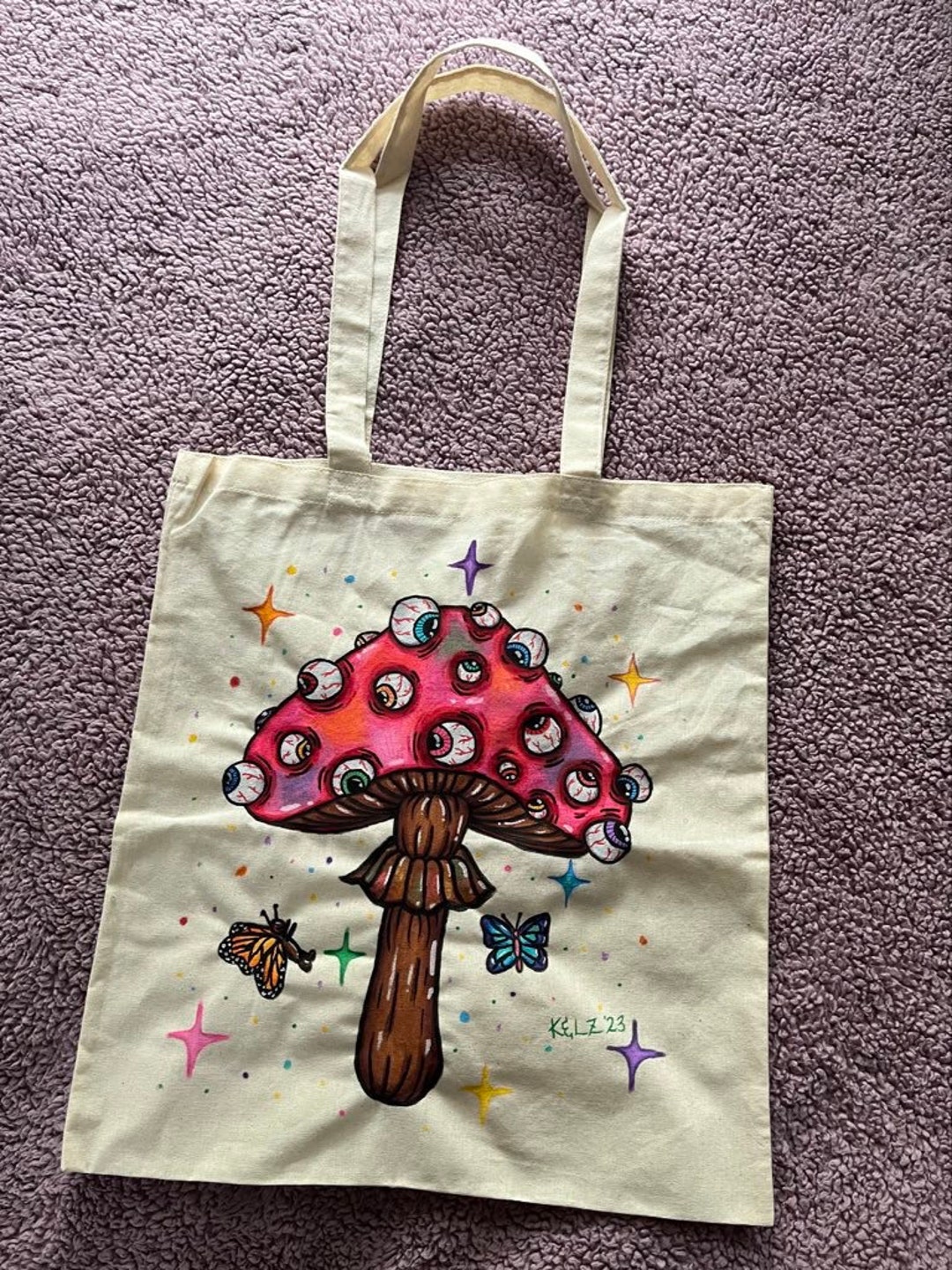 Enchanted Eyeball Toadstool Hand Painted Tote Bag - Etsy