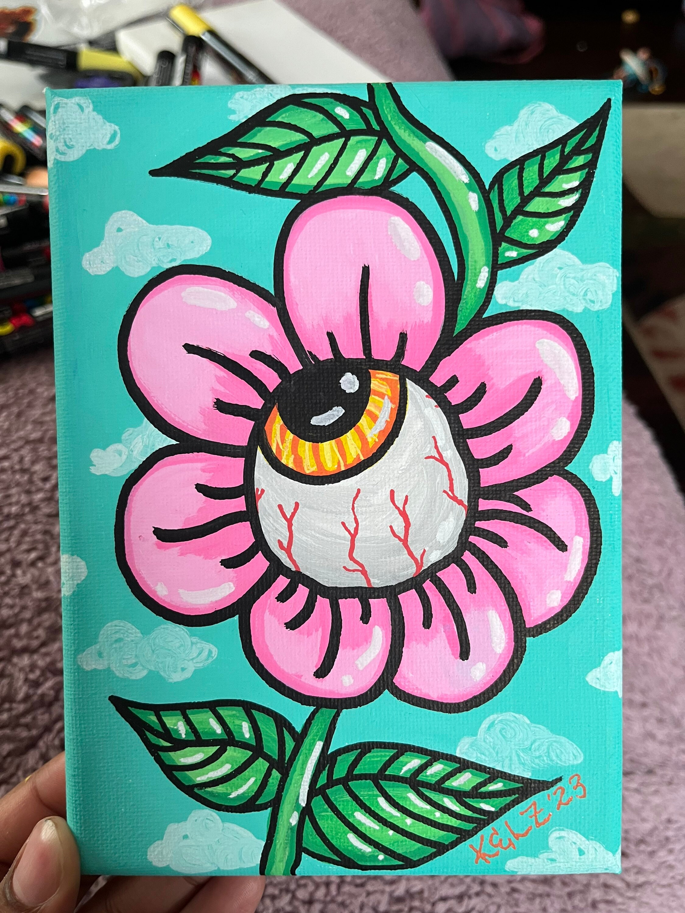 Eyeball Flower Acrylic Painting - Etsy
