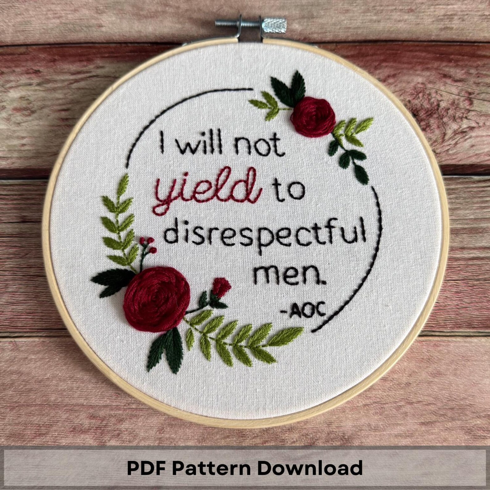 Snarky AOC Quote Embroidery Pattern: Floral Wreath (PDF Download) - Etsy